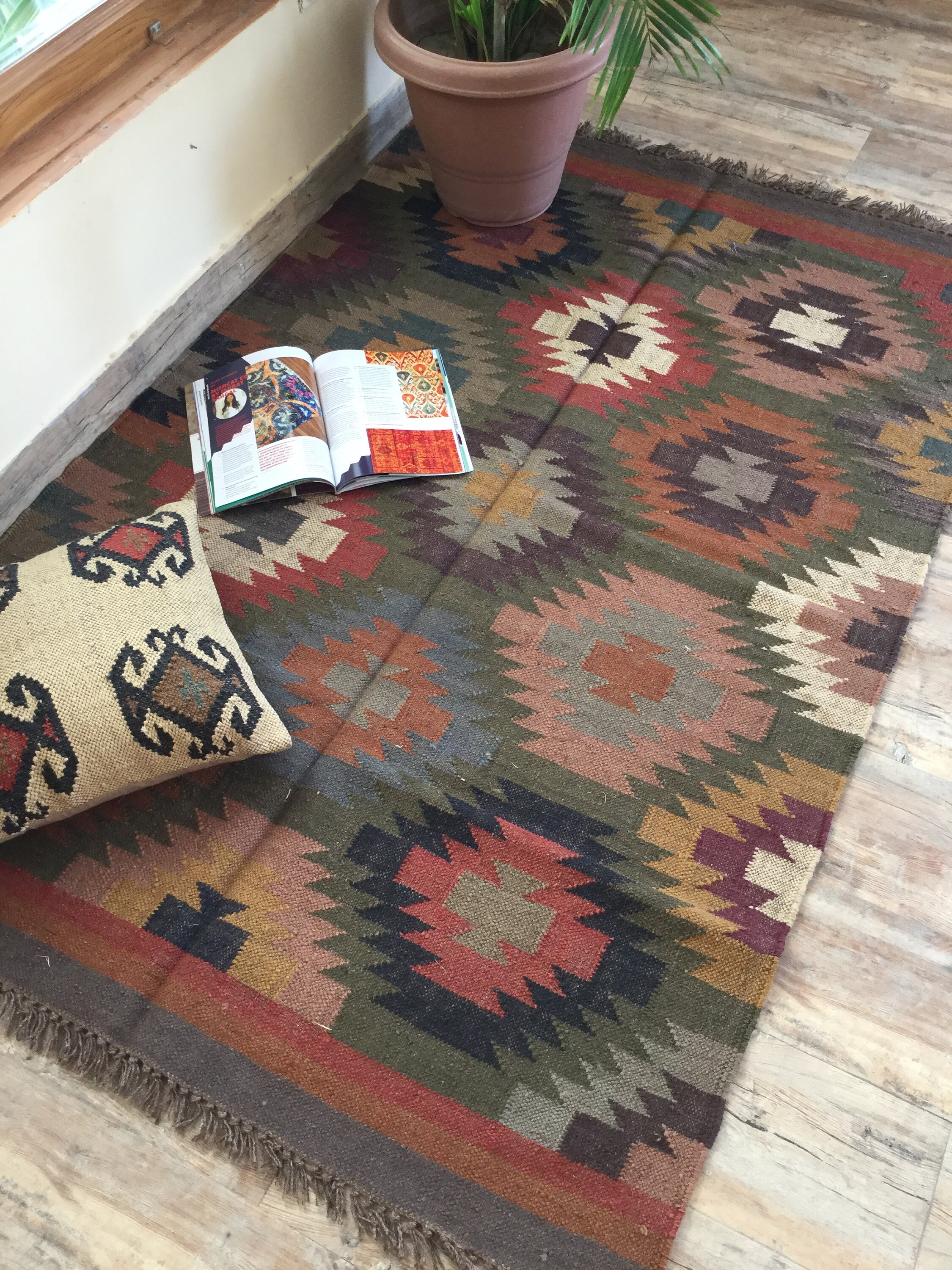 4X6 Wool Jute Geometric Kilim Area Rug Indian Handmade Persian - Etsy