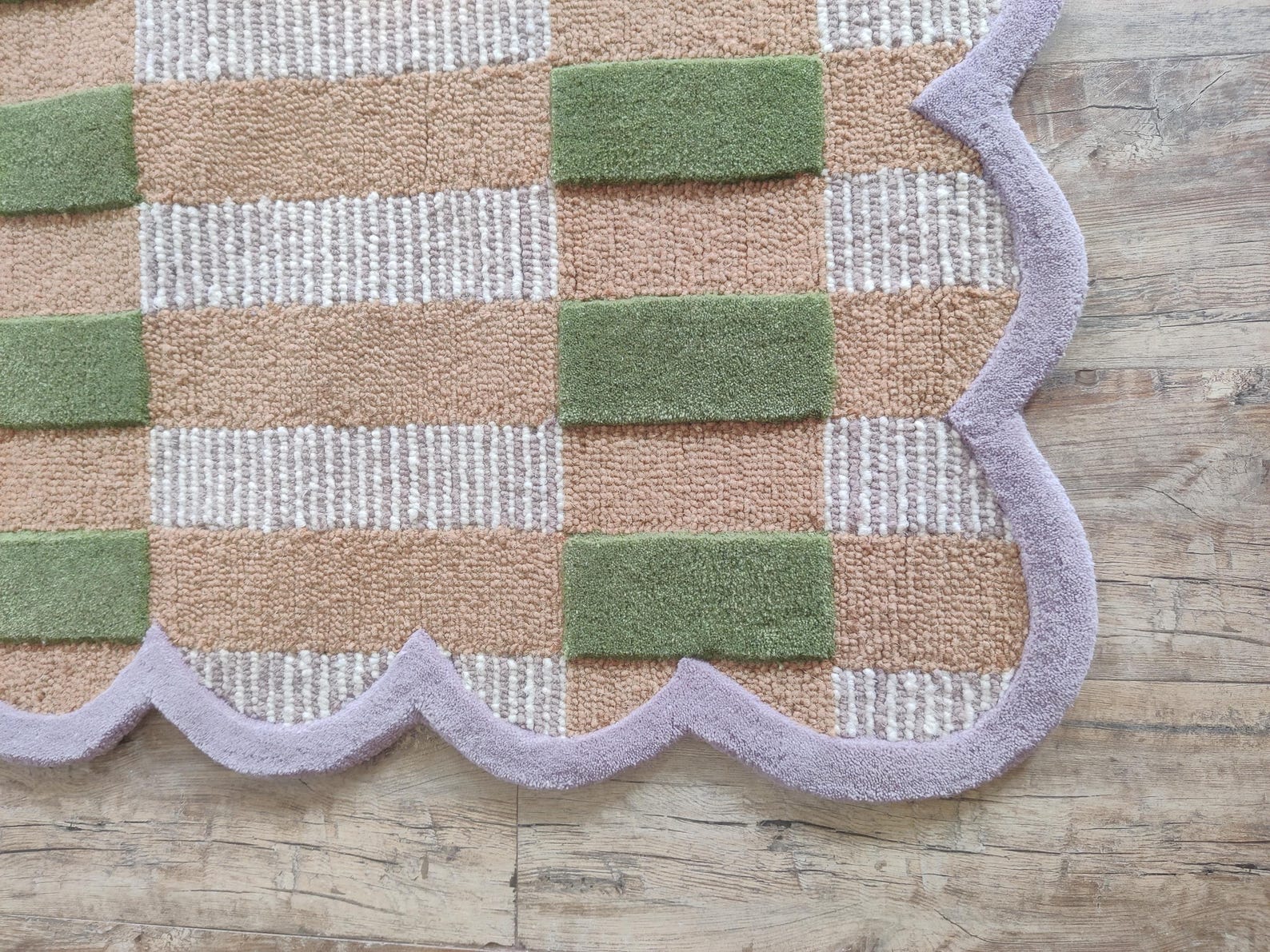 Plaid Scallop Wool Hand Tufted Area Rug, Luxurious Designer, Anro ...