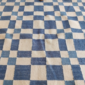 Checkered Wool Rug, Blue and White Rug, Checkerboard Rug, Wool Rug 8X10 ...