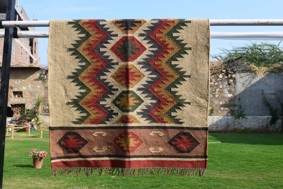 Wool Jute Area Rug, Washington Rug Anti Skid Multicolor Rug, Kilim Dari ...