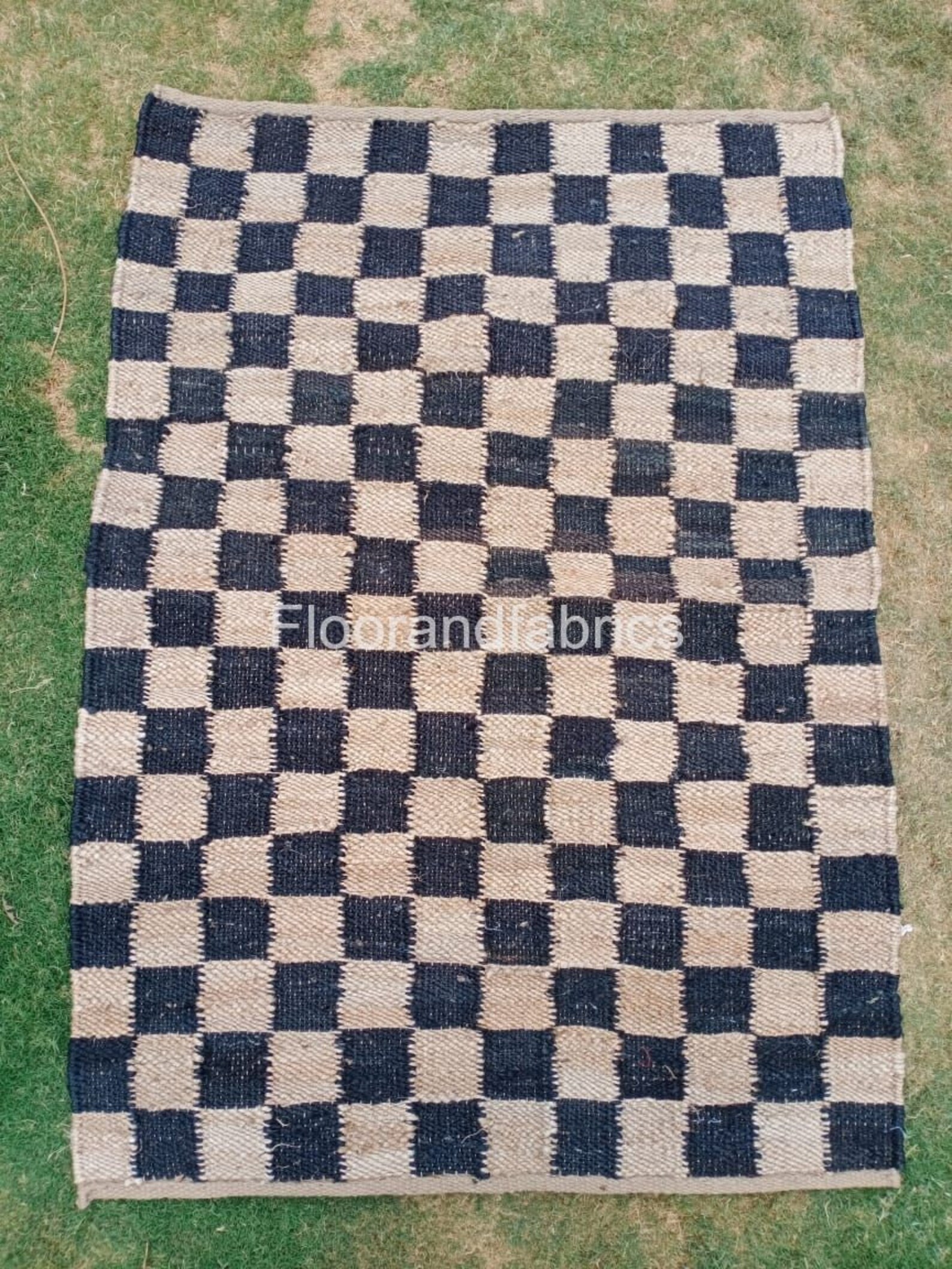 Jute Black Checkered Rug Home Décor Area Rug Jute Rug - Etsy
