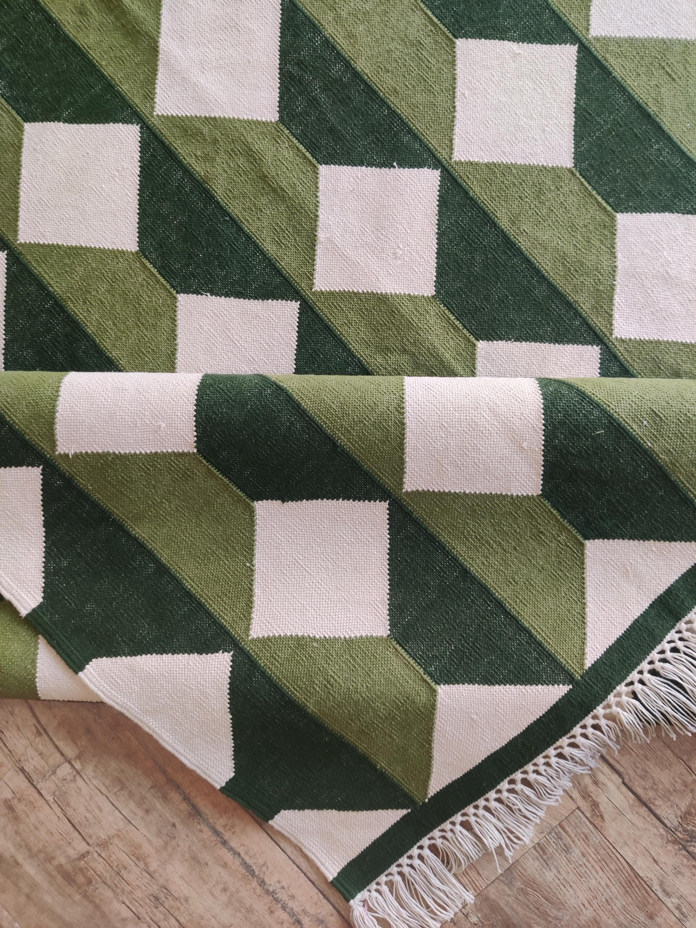 Modern Diamond Pattern Kilim Style Rug, Handwoven Cotton Flatweave Rug ...