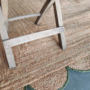 Scalloped Hand Braided Natural Jute Rug With Dark Green Border Handmade ...