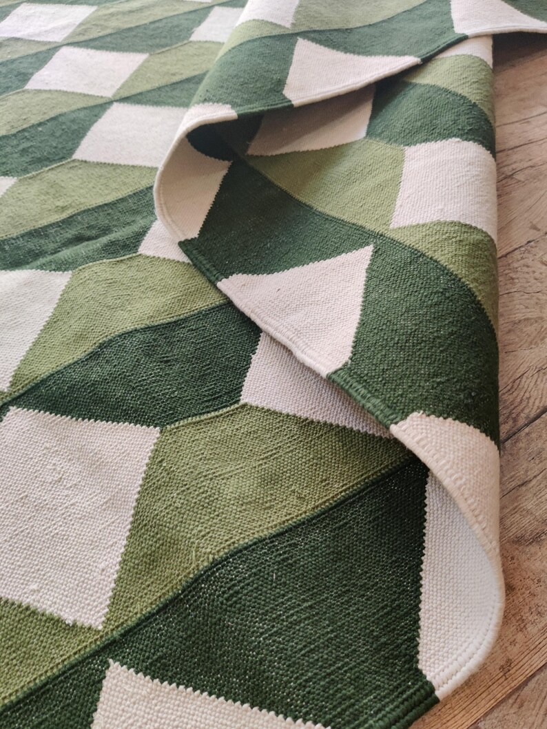 Modern Diamond Pattern Kilim Style Rug, Handwoven Cotton Flatweave Rug ...