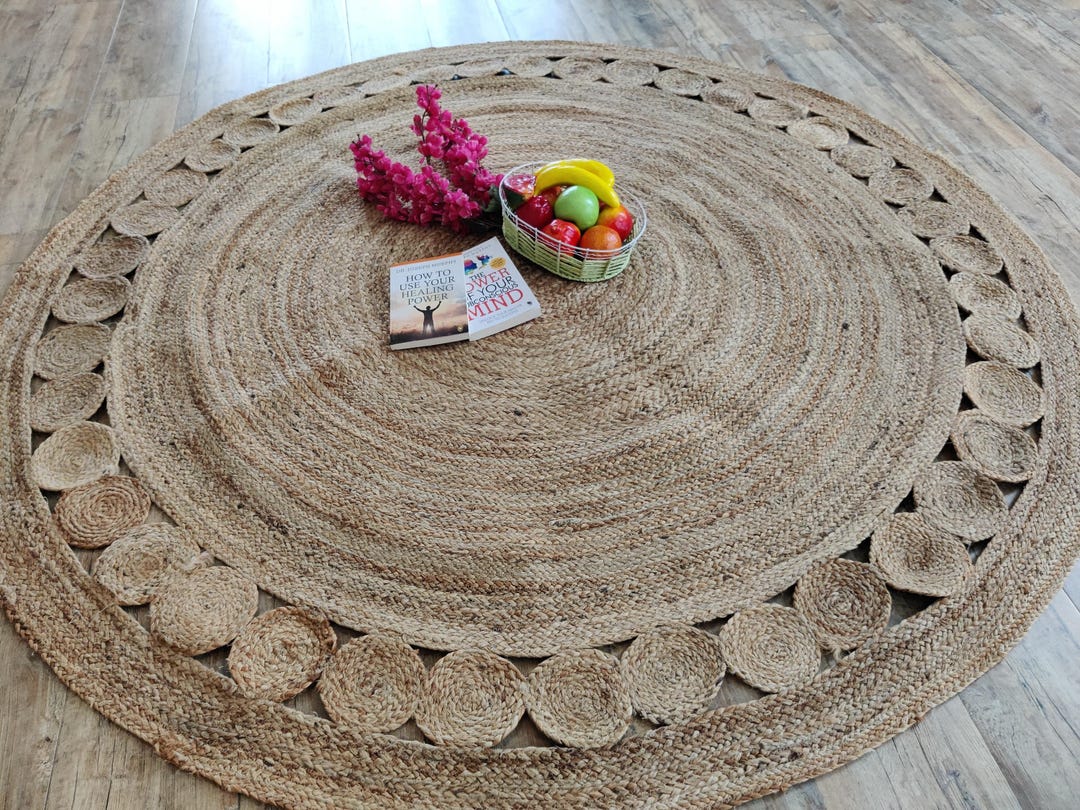 Indian Braided Rug,round Handmade Jute Fringes Rug, Ribbed Solid Area ...