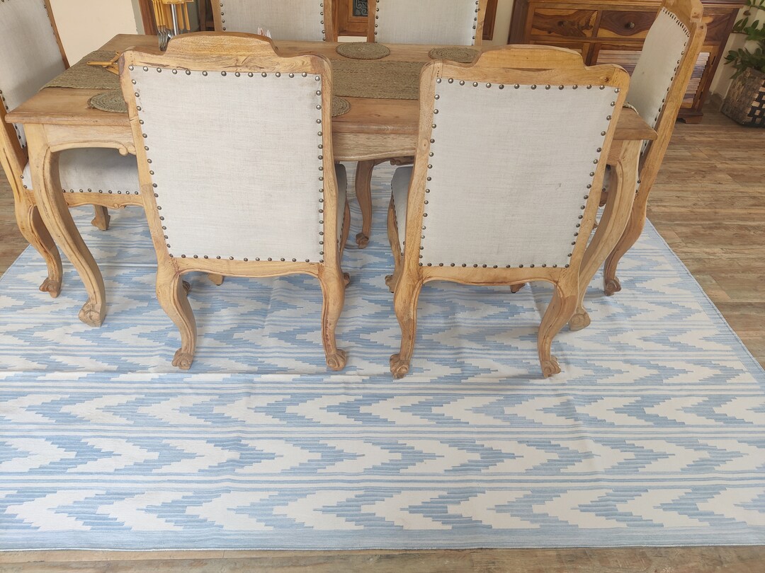 Handmade Cotton Earthy Blue Rug, Floor Rug for Living and Bedroom ...