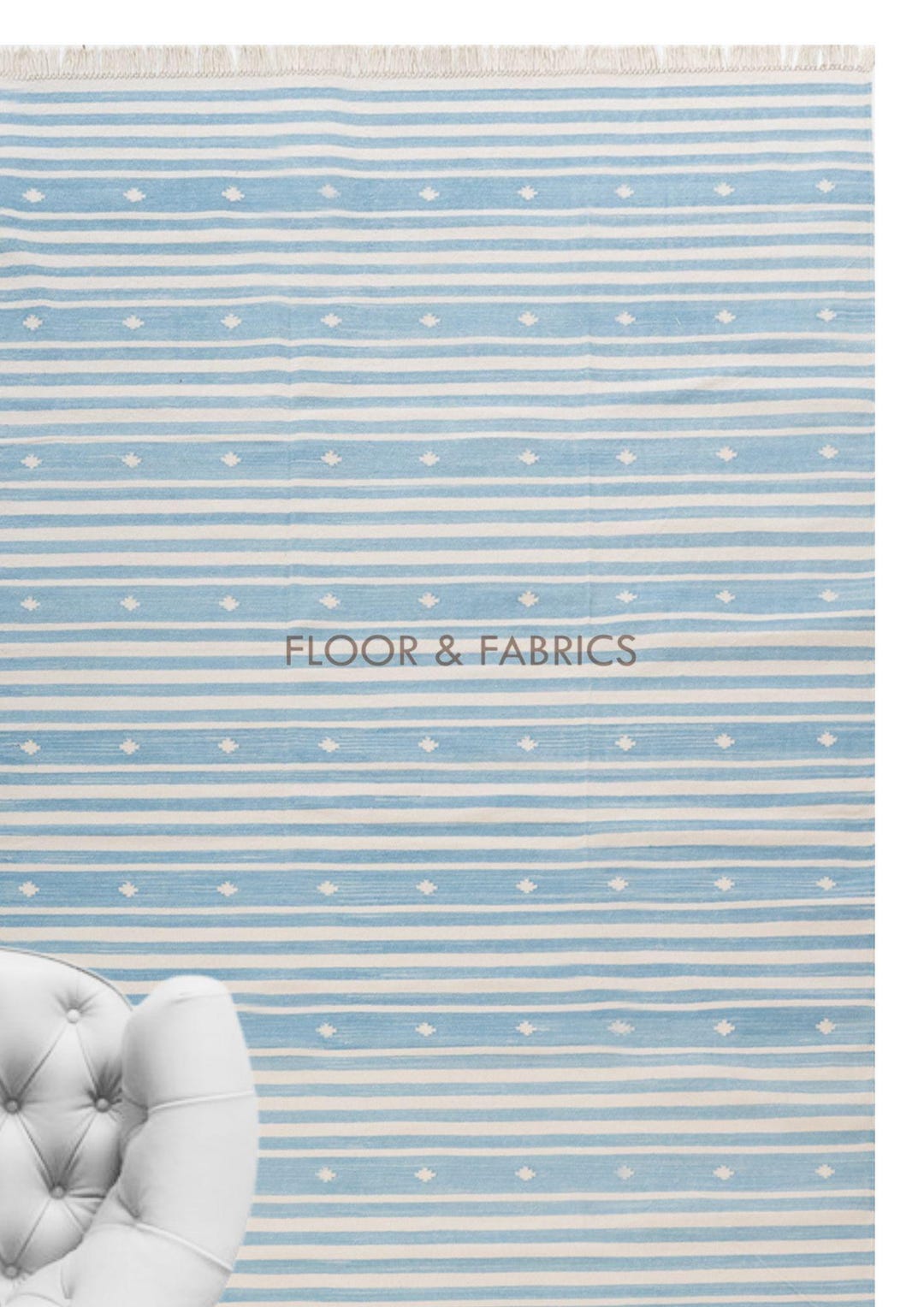 Blue Striped Cotton Rug: Handwoven Flatweave Dhurrie - Etsy