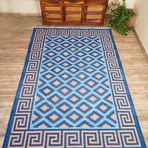 Handwoven Vegetable-dyed Cotton Rug, Geometric Design Area Rug ...