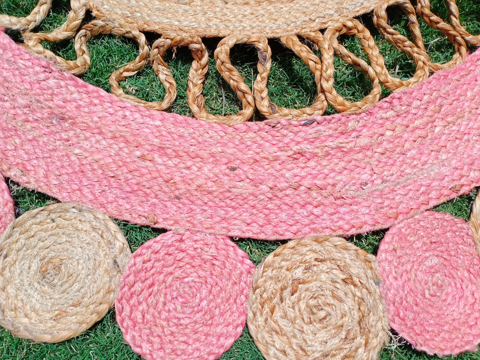 Jute Round Modern Circle Rug Natural With Baby Pink Jute - Etsy