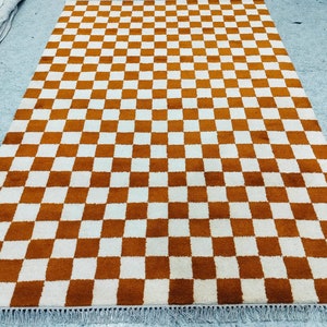 Checkered Wool Rug, Orange and White Rug, Exclusive Wool Rug, Moroccan ...