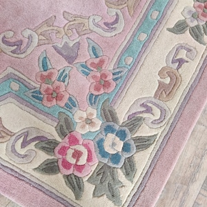 Pink Wool Tufted Area Rug, Floral Chinese Regional Rugs, Wool Rug 8x10 ...