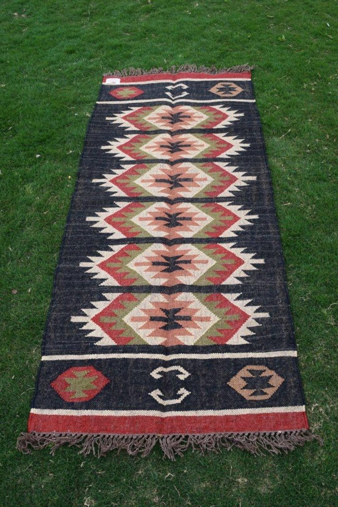 Handmade Navajo Kilim Runner Rug Black Geometric Rectangle - Etsy