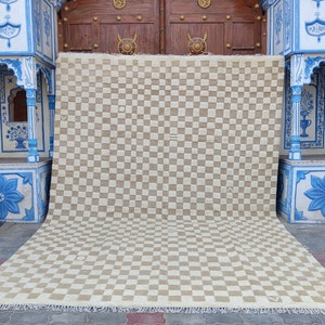 Irregular Checkerboard Hand-knotted Wool Rug, Moroccan Area Rug, Wool ...