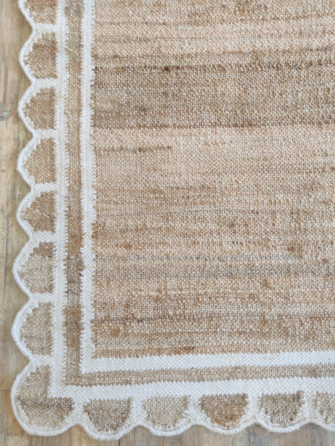 White Scalloped Edge Rug, Natural Jute Hemp Rug, Handwoven Decorative ...