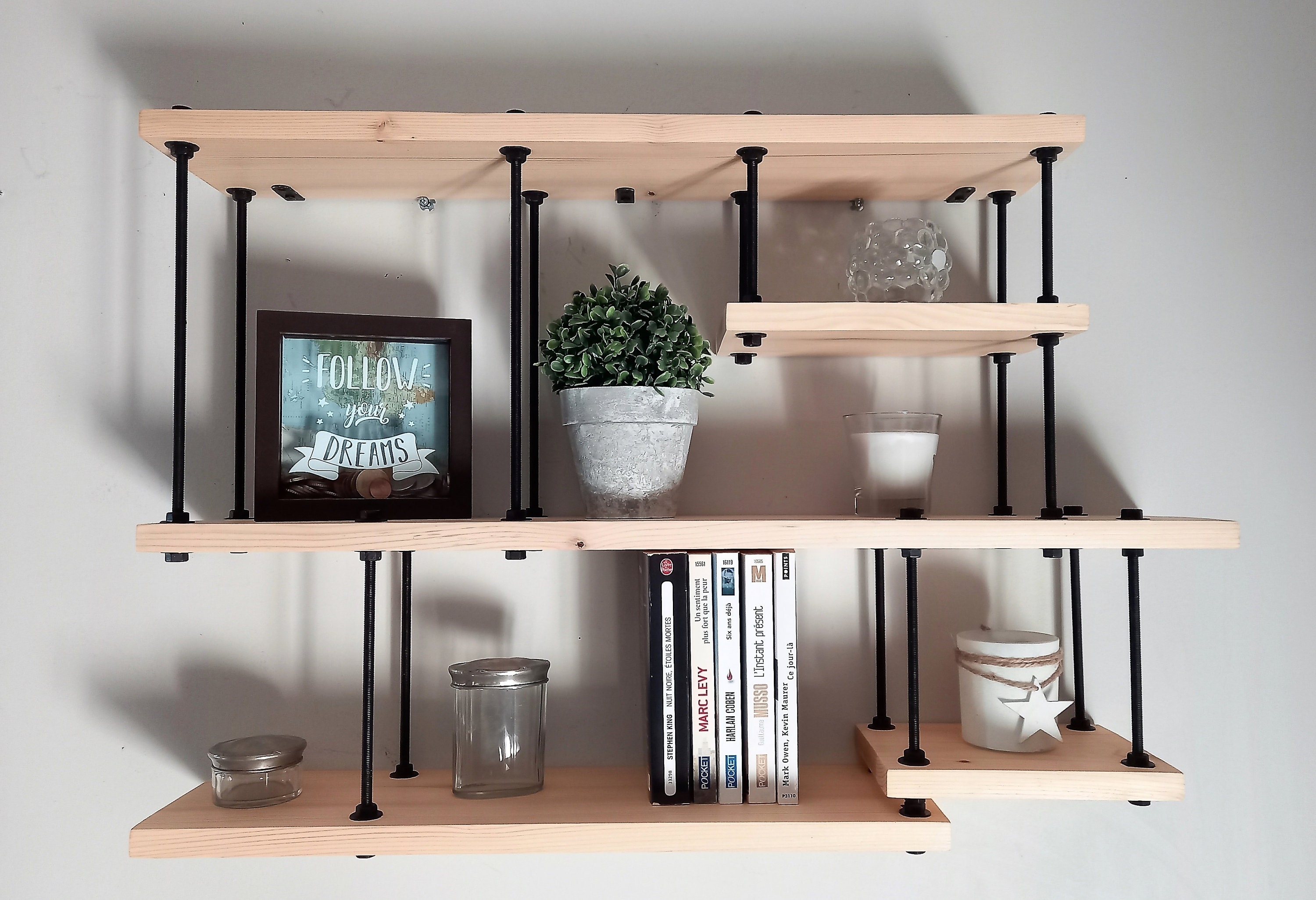 Industrial Style Wooden Shelf Bookcase Wall Shelf for - Etsy UK