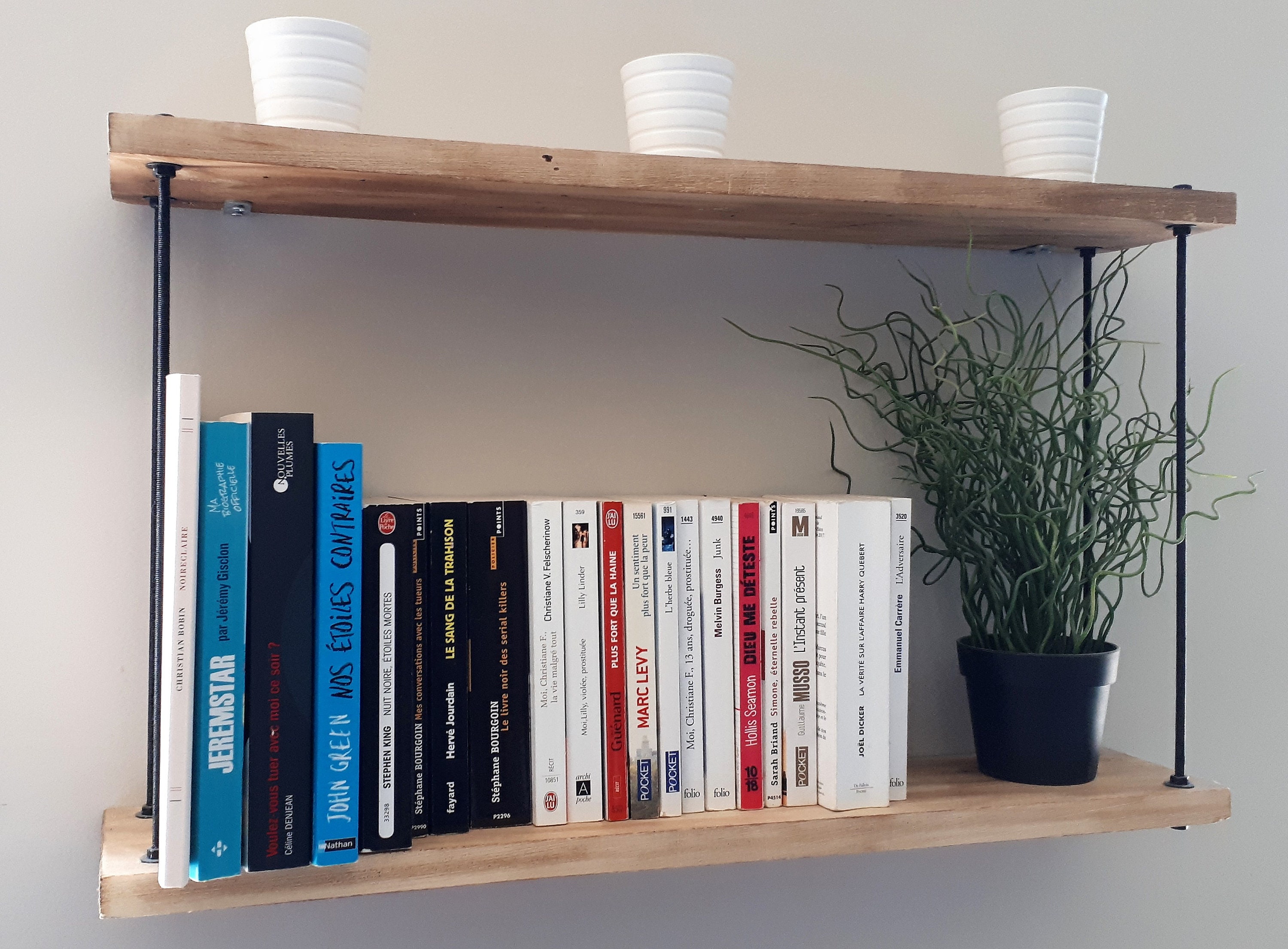 Industrial-style wooden shelf library wall shelf for | Etsy