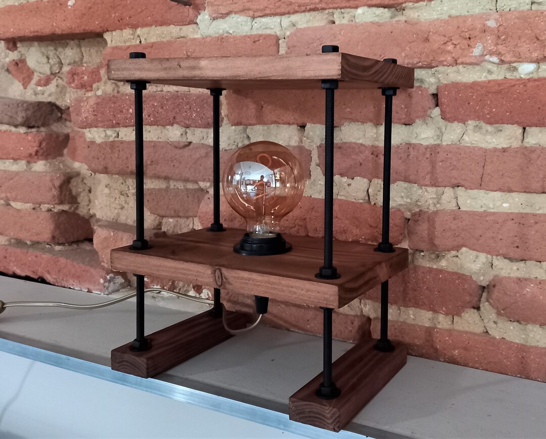 Shelf Lamp in Solid Wood and Metal Table Lamp Industrial - Etsy