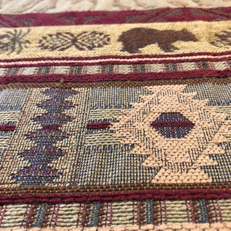 Upholstery Fabric Maroon Log Cabin Animal Jacquard for Sofas Chairs ...