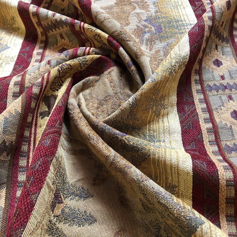 Upholstery Fabric Maroon Log Cabin Animal Jacquard for Sofas Chairs ...