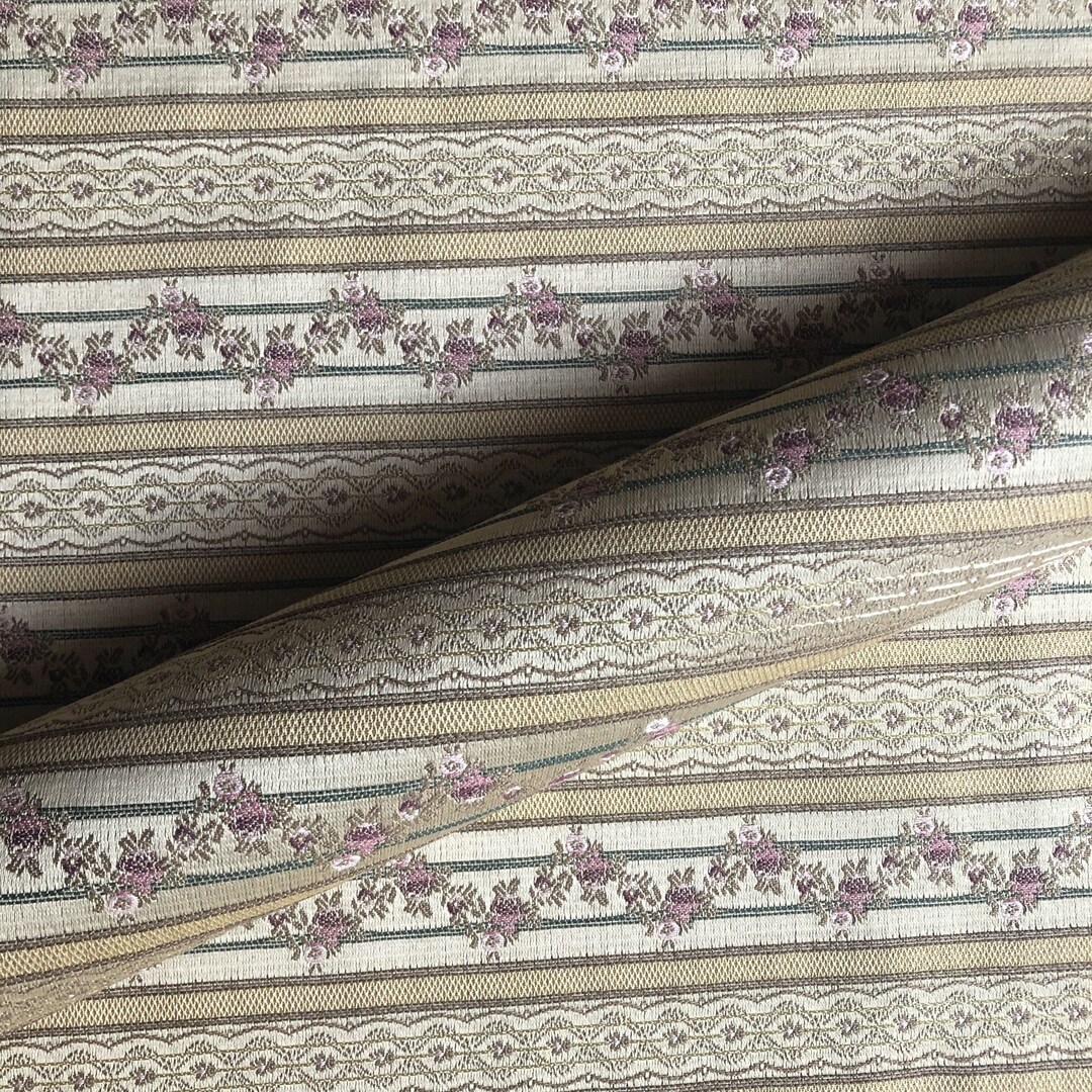 Upholstery Fabric Country Chic Floral Stripe Embroidered Material for ...