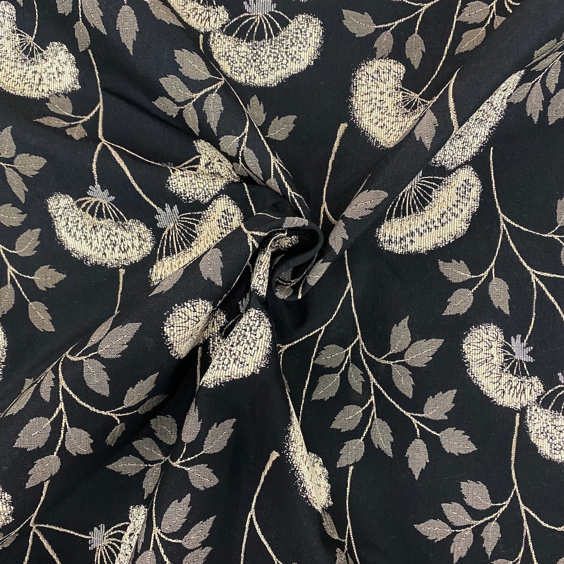 Piccadilly Black Botanical Jacquard Upholstery Fabric 54 - Etsy