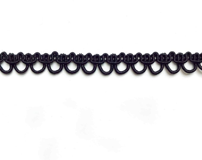 5 Yards 5/8" Black Loop Trim With Silver Metallic, Loop Trim, Braided ...