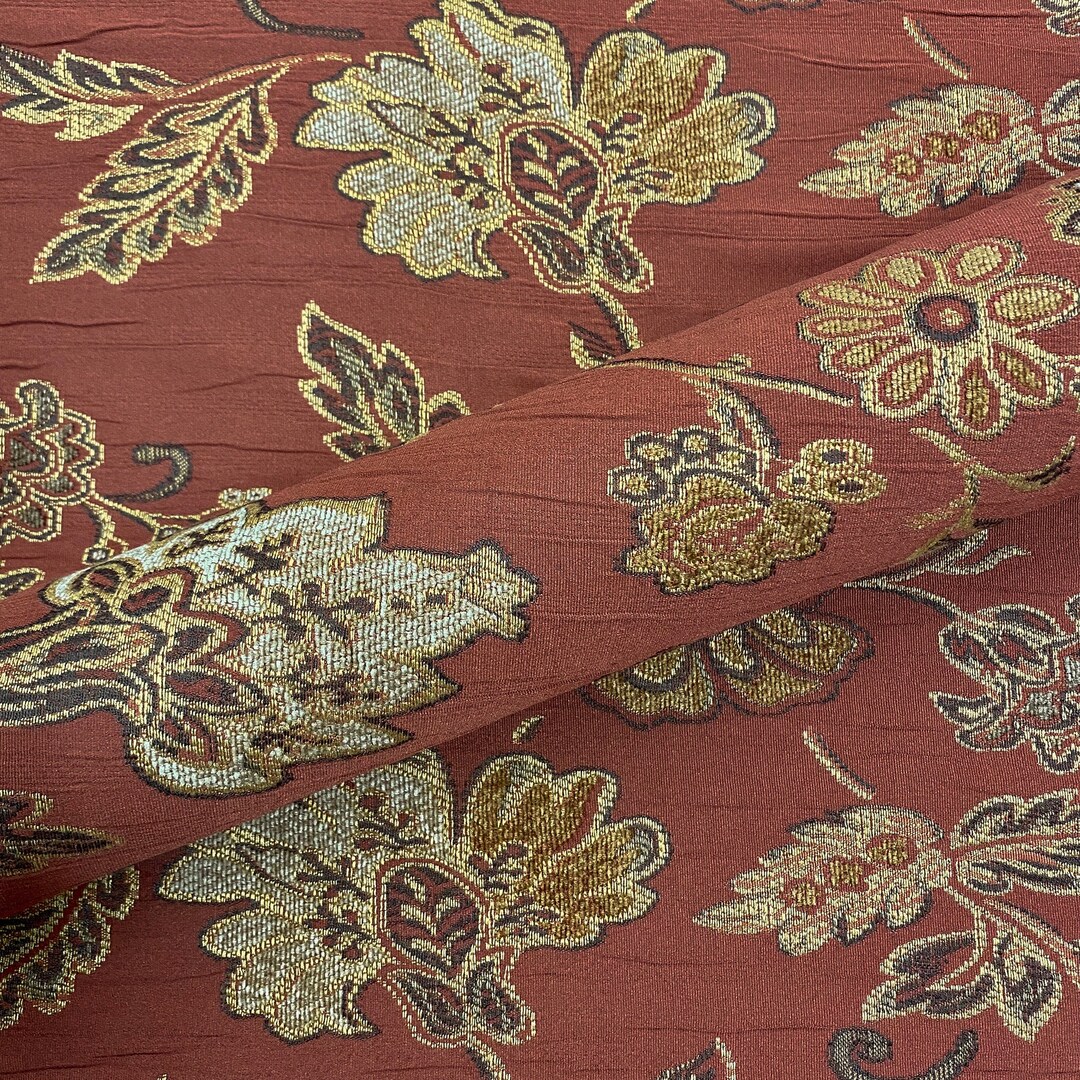 Upholstery Fabric Red and Gold Floral Brocade for Sofas Chairs Cushions ...