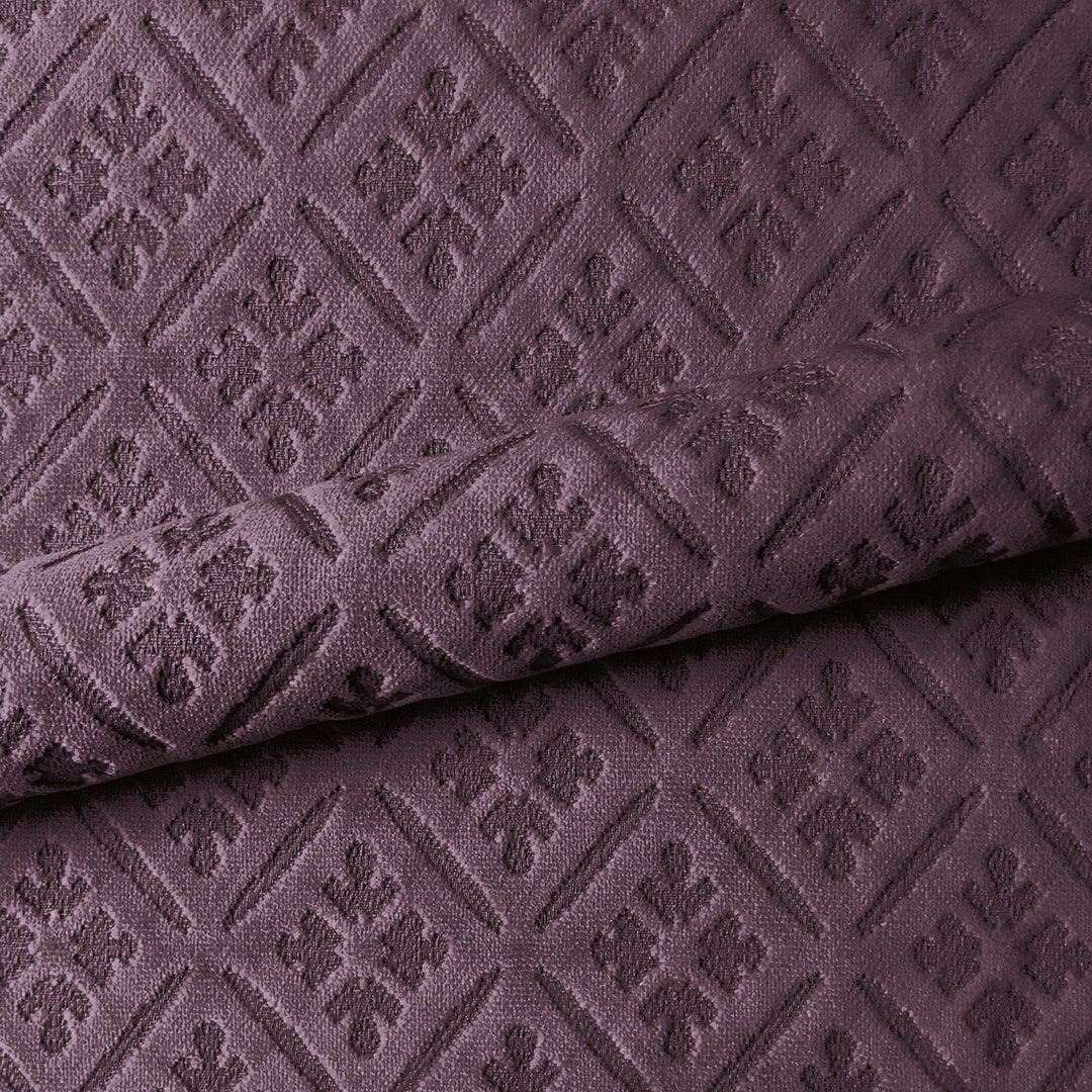 Upholstery Fabric Razzmic Berry Geometric Cut Velvet for Sofas Chairs ...