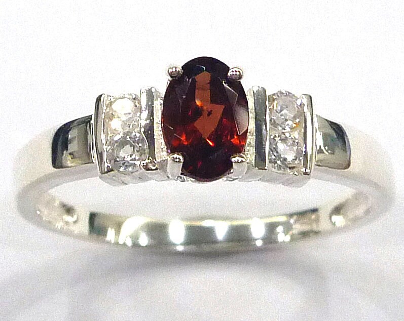 Natural Garnet & White topaz Ring In 925 Sterling Silver SS121 | Etsy