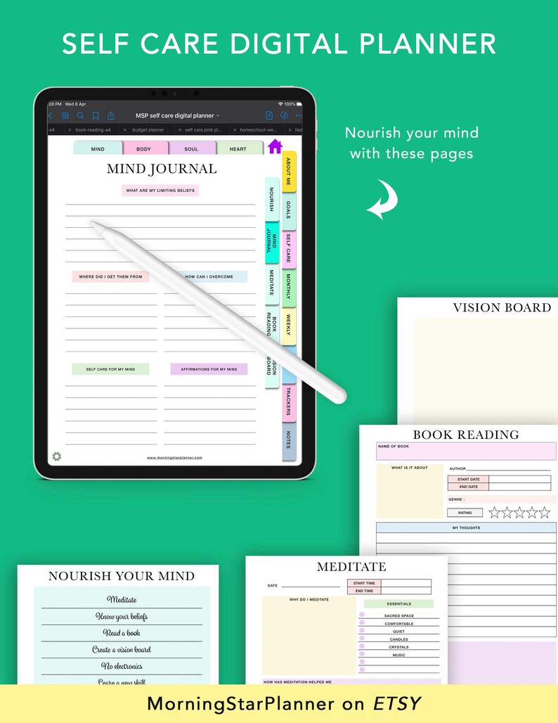 Self Care Digital Planner goodnotes Planner for Self Love Mood Tracker ...