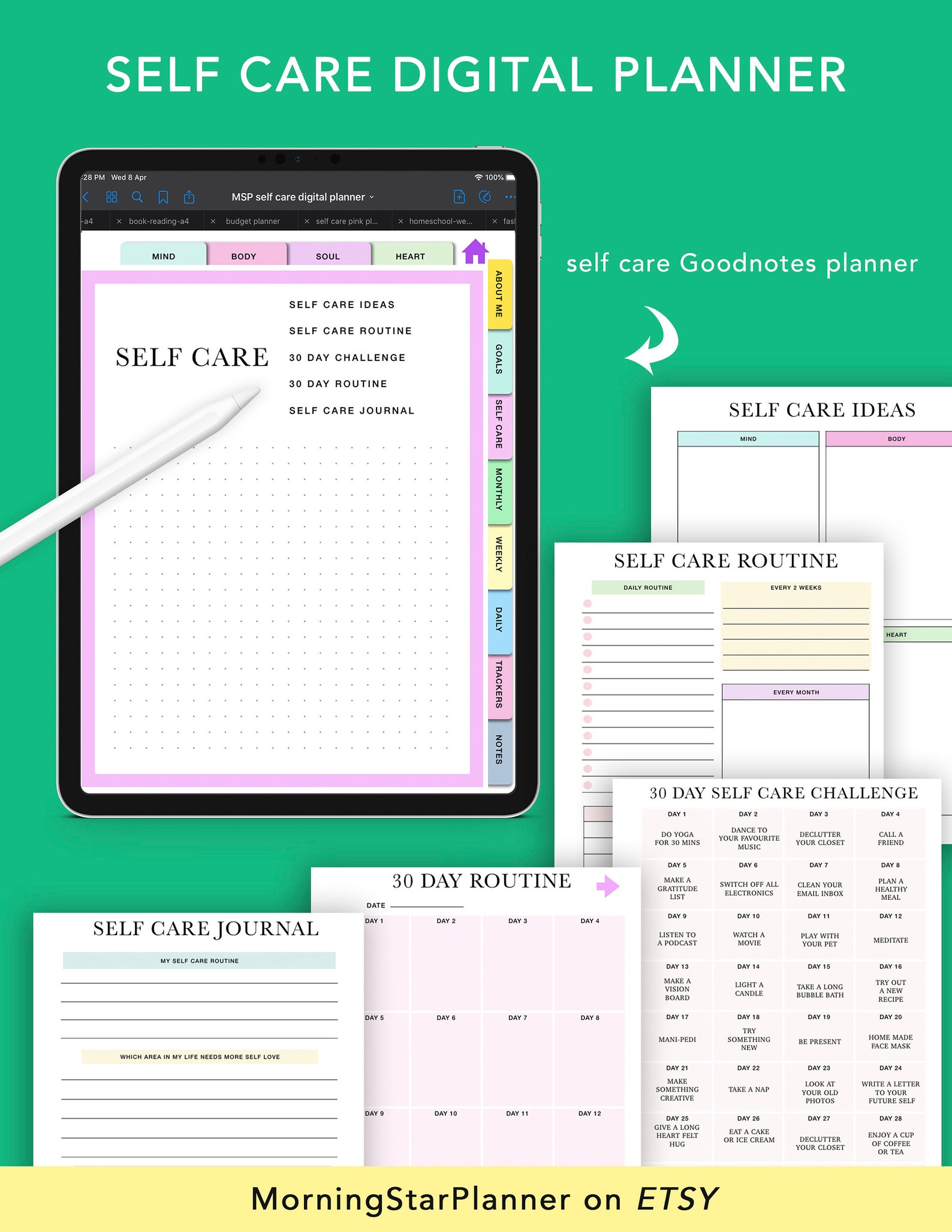 Self Care Digital Planner -goodnotes Planner for Self Love- Mood ...