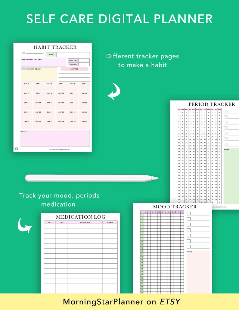 Self Care Digital Planner goodnotes Planner for Self Love Mood Tracker ...