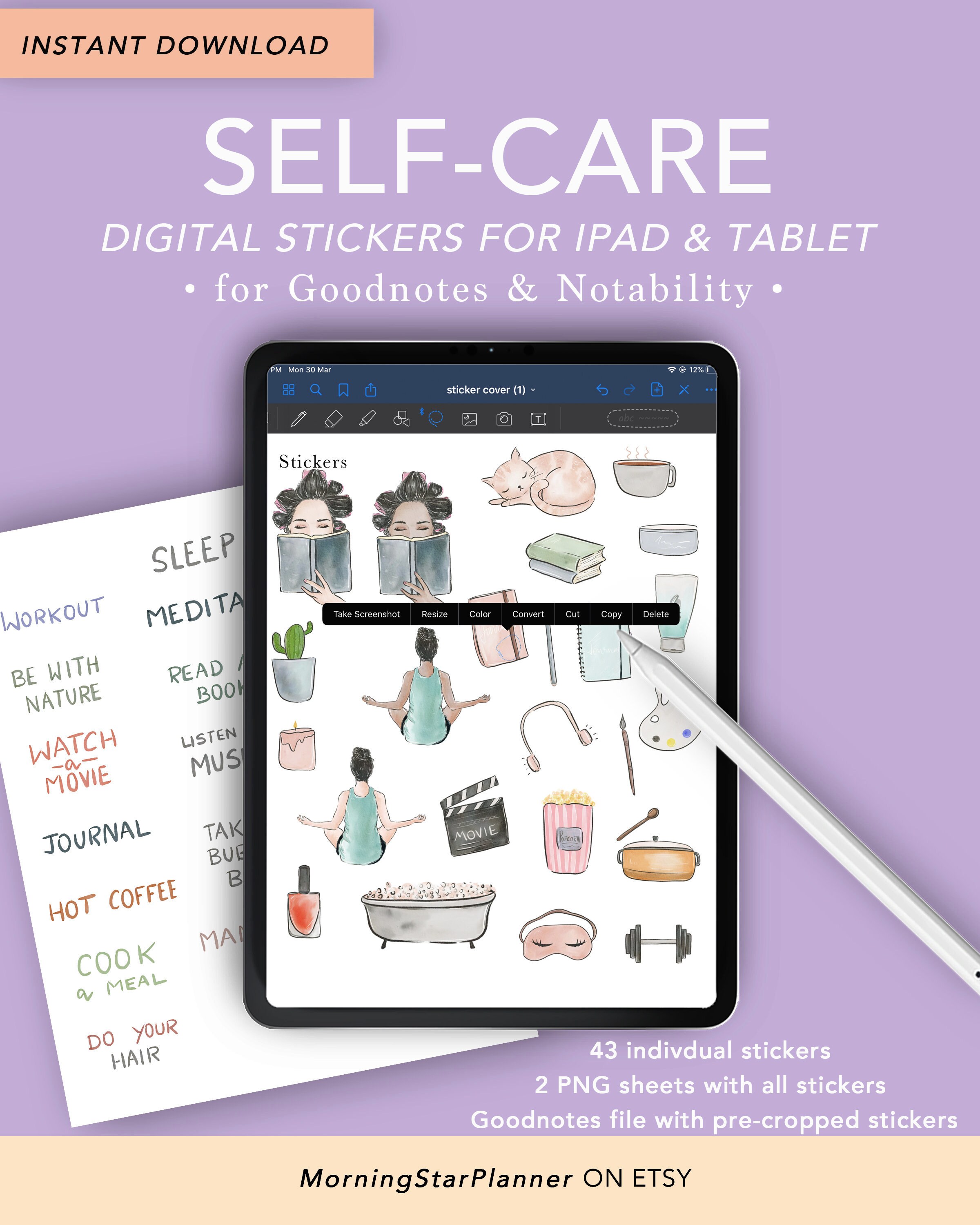 Self Care Digital Stickers for Goodnotes iPad & Tablet | Etsy