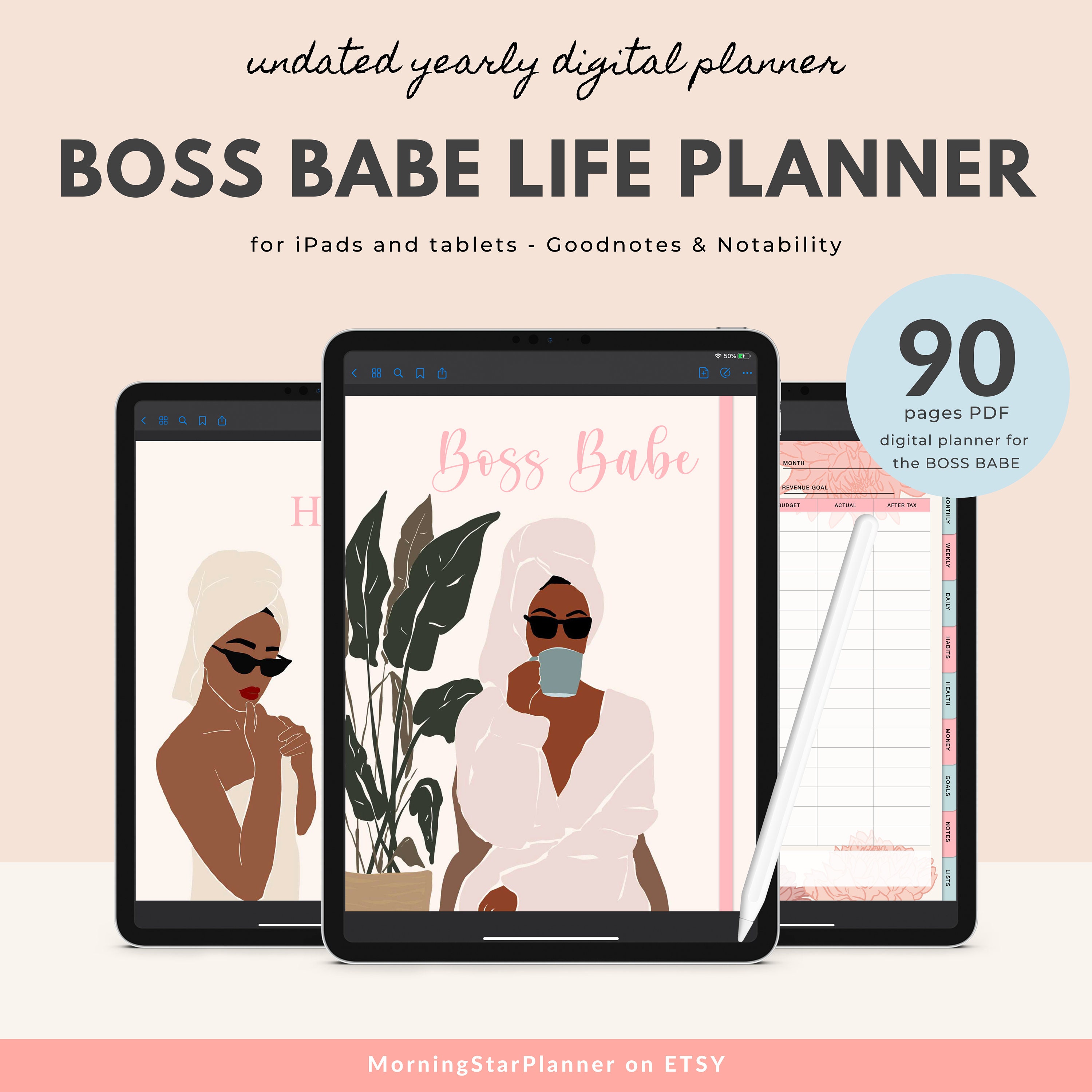 Boss Babe Life Planner, Undated Digital Planner, Woman Illustration ...