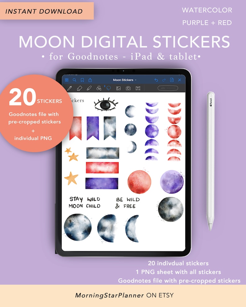 Moon Phases Digital Stickers for Goodnotes Planner - Etsy