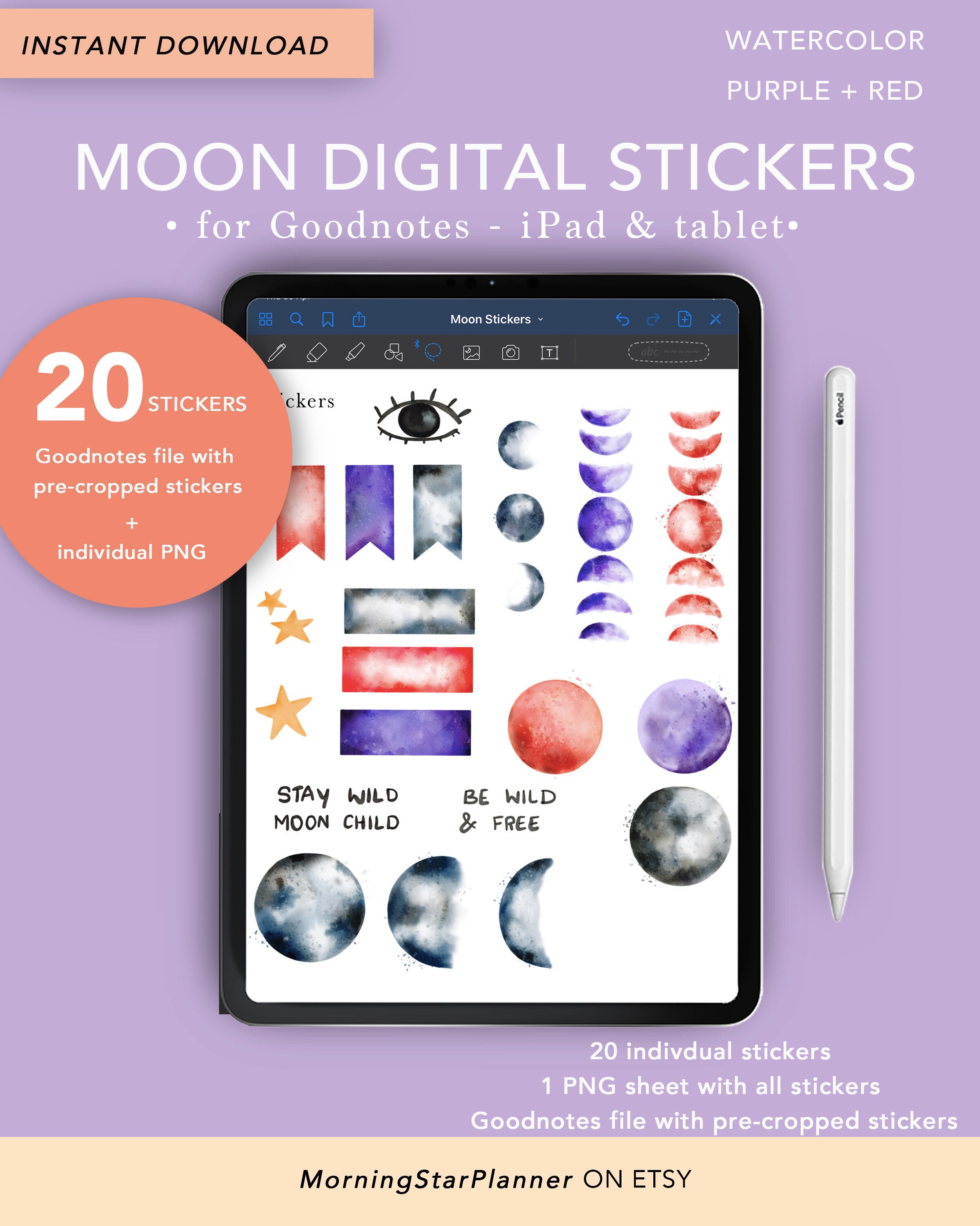Moon Phases Digital Stickers for Goodnotes Planner - Etsy