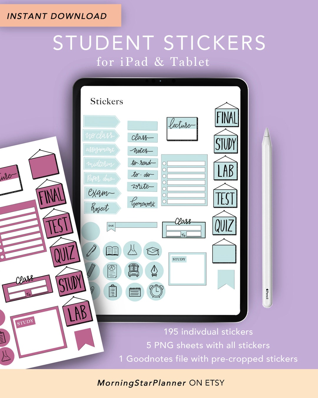 Student Digital Stickers Goodnotes iPad Planner Stickers College ...