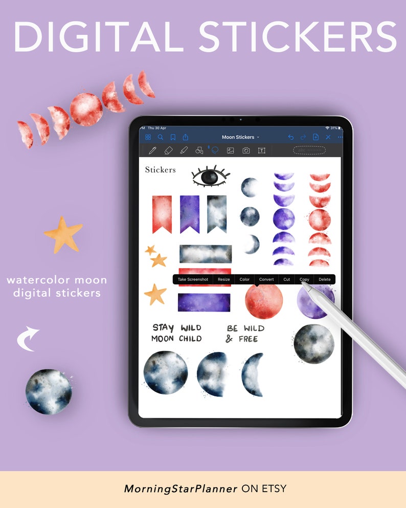 Moon Phases Digital Stickers for Goodnotes Planner - Etsy