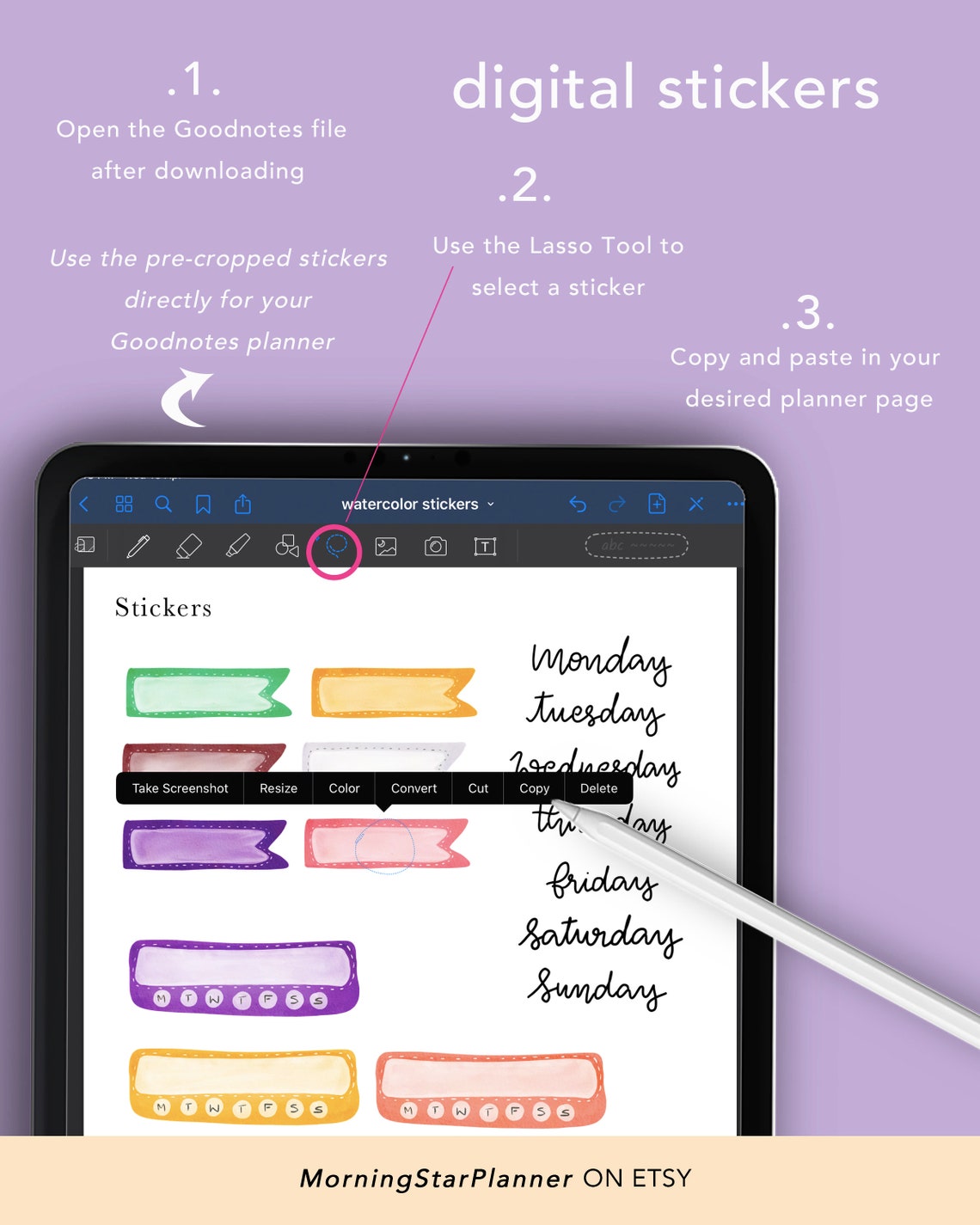 Cute Digital Stickers watercolor Sticky Notes for Goodnotes Planner ...
