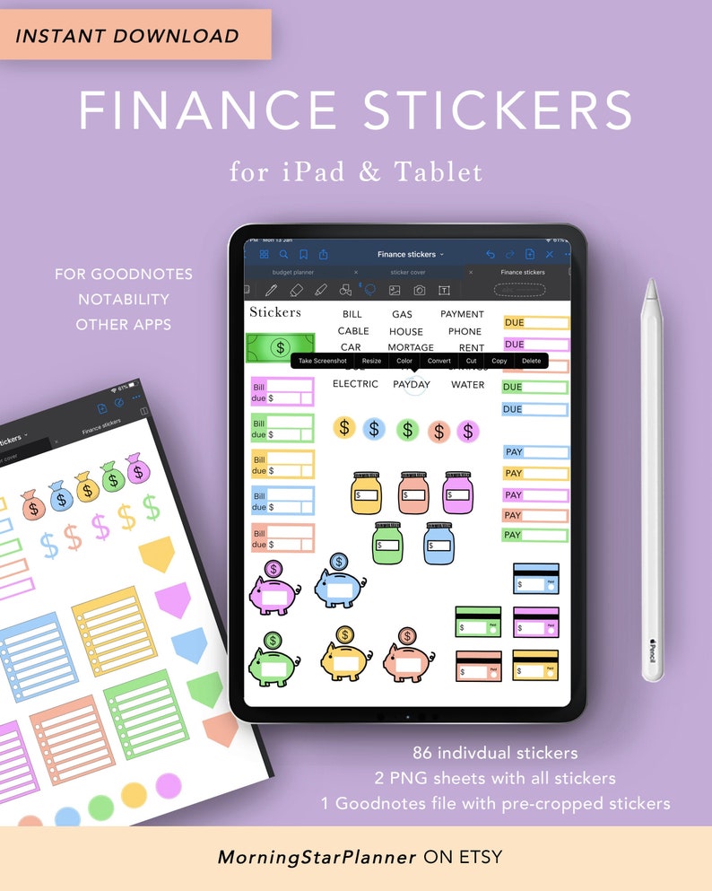 Digital Stickers for Finance Planner, Goodnotes, Notability, iPad ...