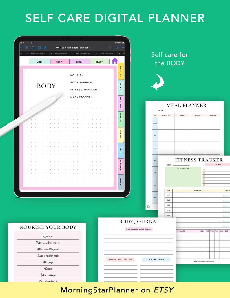 Self Care Digital Planner goodnotes Planner for Self Love Mood Tracker ...