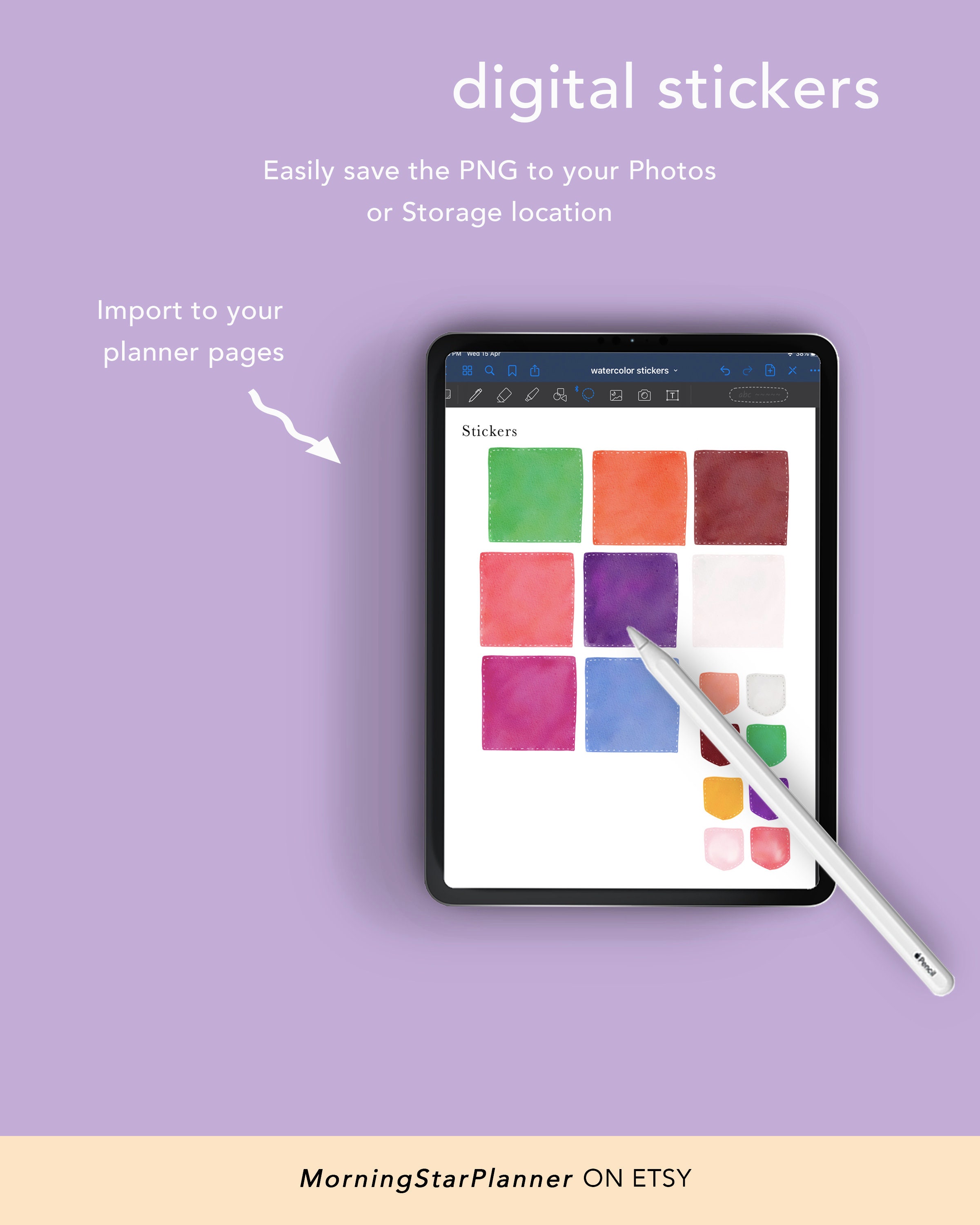 Cute Digital Stickers watercolor Sticky Notes for Goodnotes Planner ...