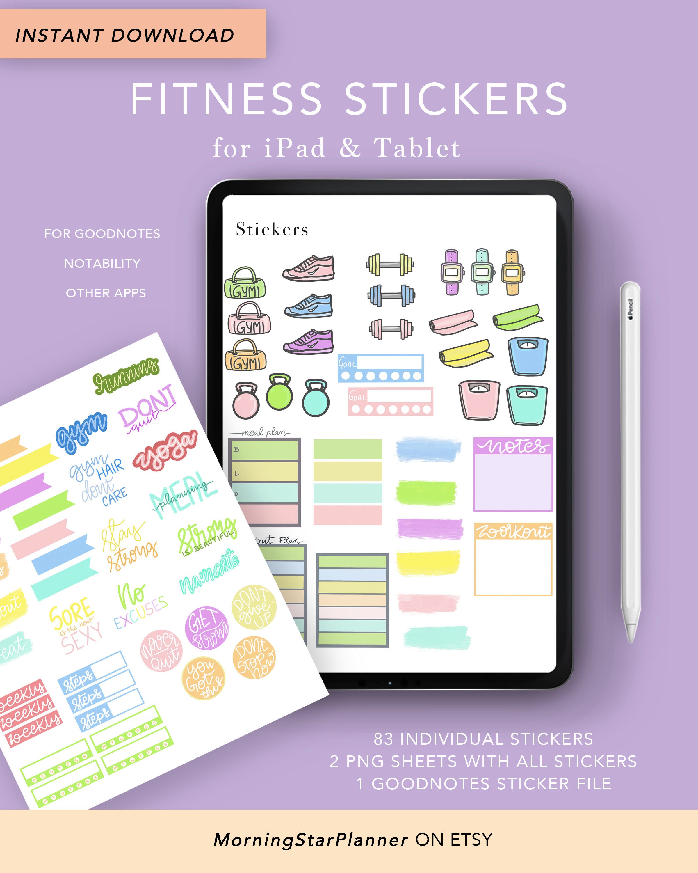 Clip Art Pink Fitness Tracker Digital Stickers for Goodnotes 5 Workout ...
