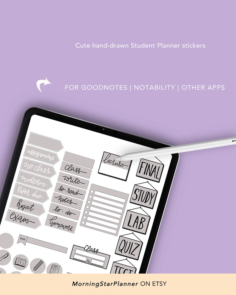Student Digital Stickers Goodnotes iPad Planner Stickers College ...