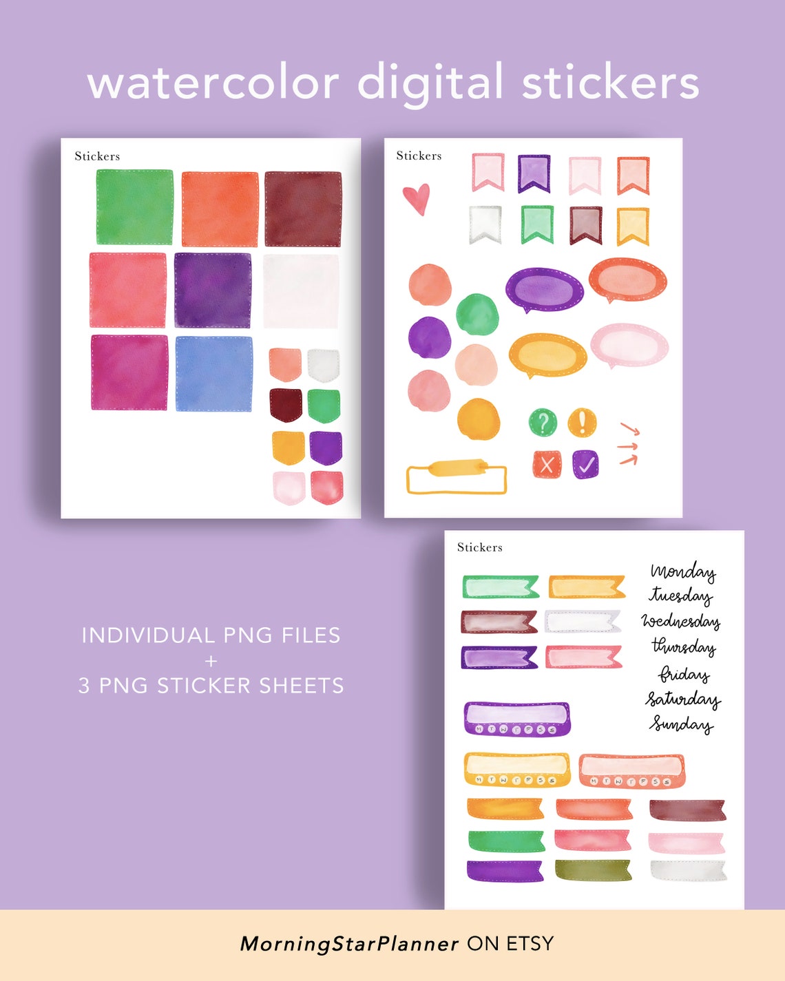 Cute Digital Stickers watercolor Sticky Notes for Goodnotes Planner ...