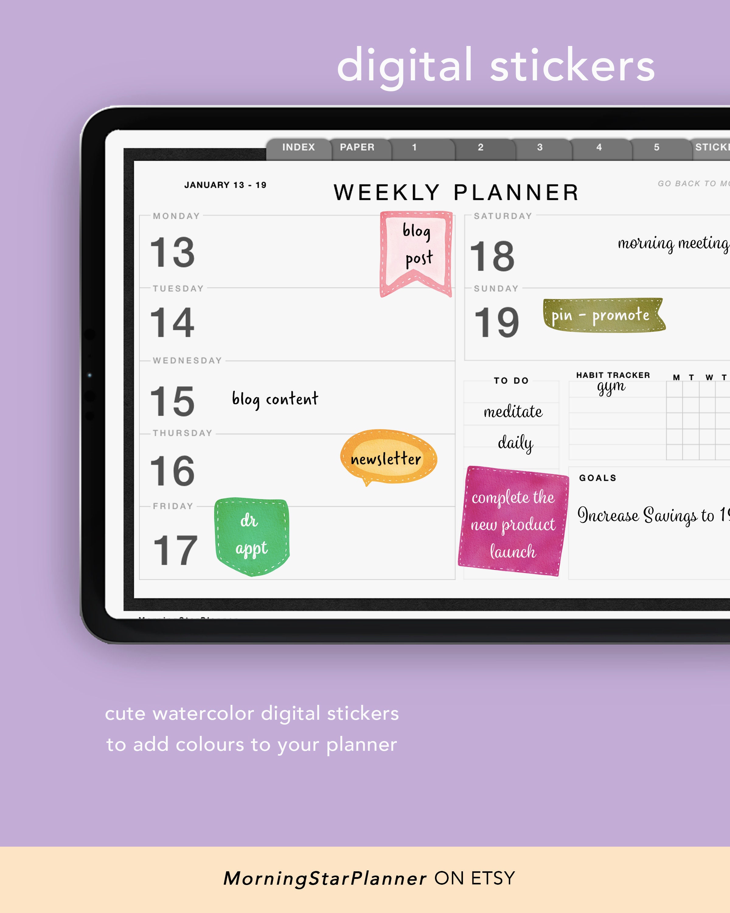 Cute Digital Stickers watercolor Sticky Notes for Goodnotes Planner ...