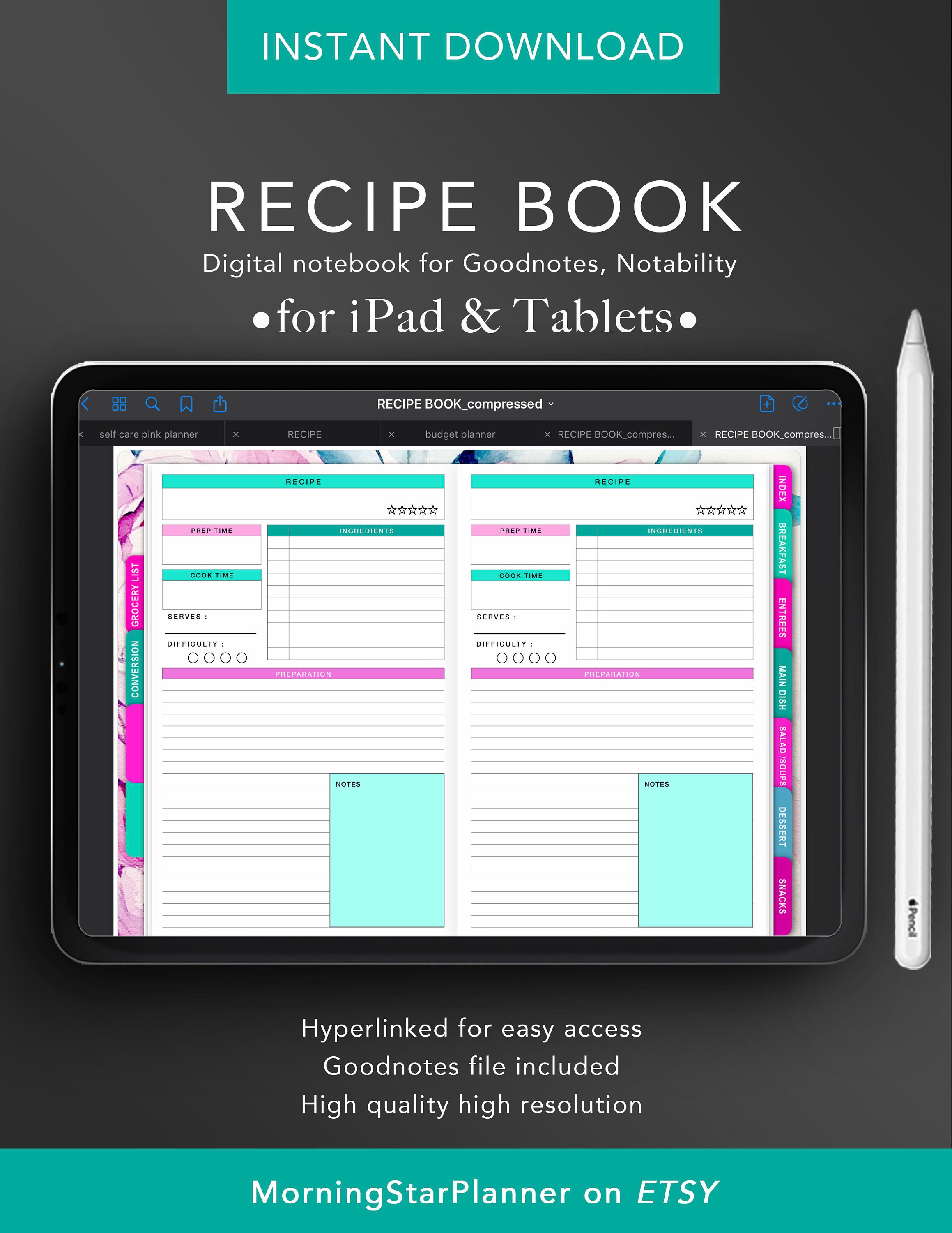 Buy Digital Recipe Book for iPad & Tablet Hyperlinked Tabs, Digibujo ...