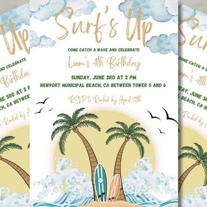 EDITABLE Surfs up Beach Birthday Invitation DIGITAL & PRINTABLE ...