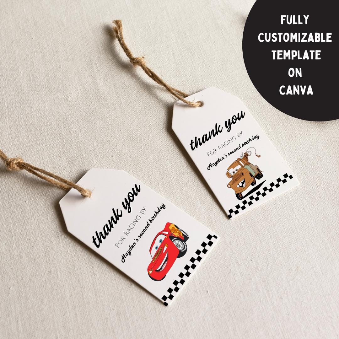 Pixar Cars Themed Gift Tags, Digital Template, Lightning Mcqueen, Mater ...