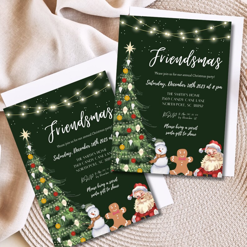 EDITABLE Friendsmas Invitation DIGITAL & PRINTABLE Template, Evergreen ...